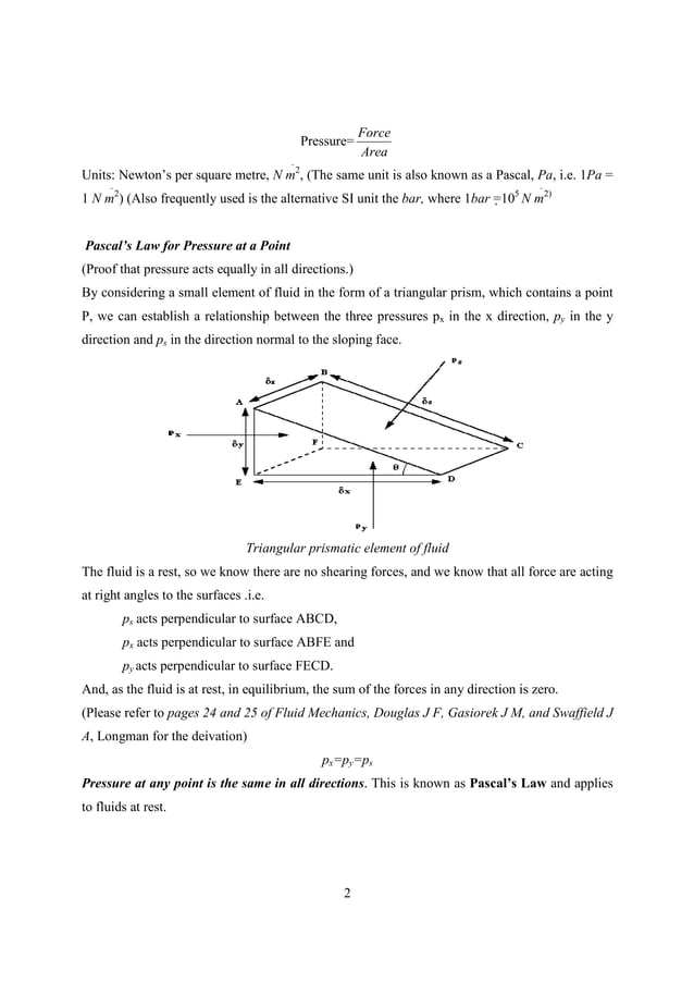 Fluid mechanics notes statics | PDF
