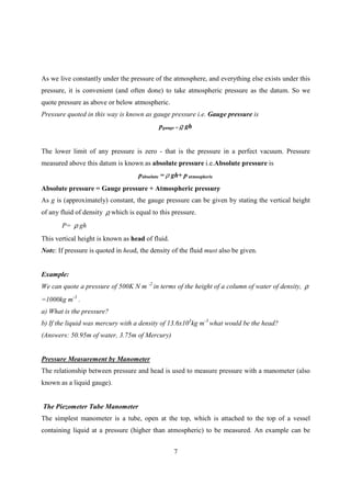 Fluid mechanics notes statics | PDF