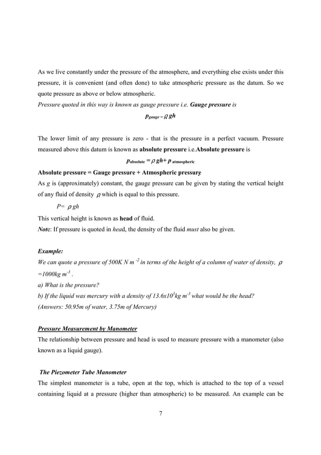 Fluid mechanics notes statics | PDF