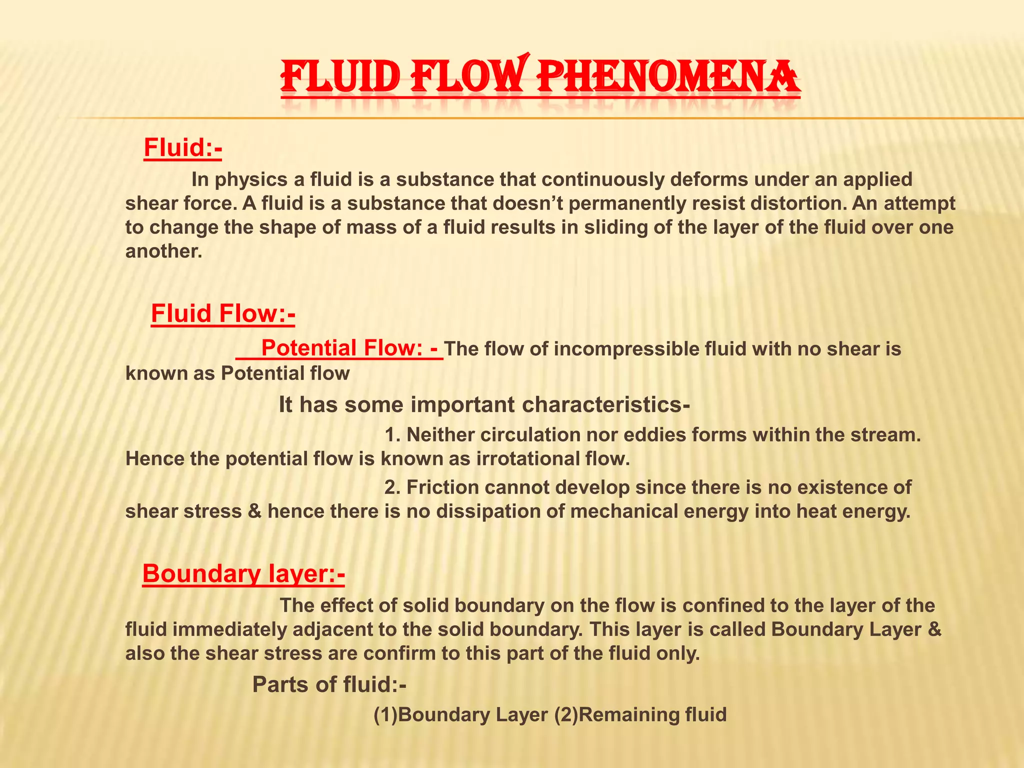 Fluid flow phenomena | PPTX