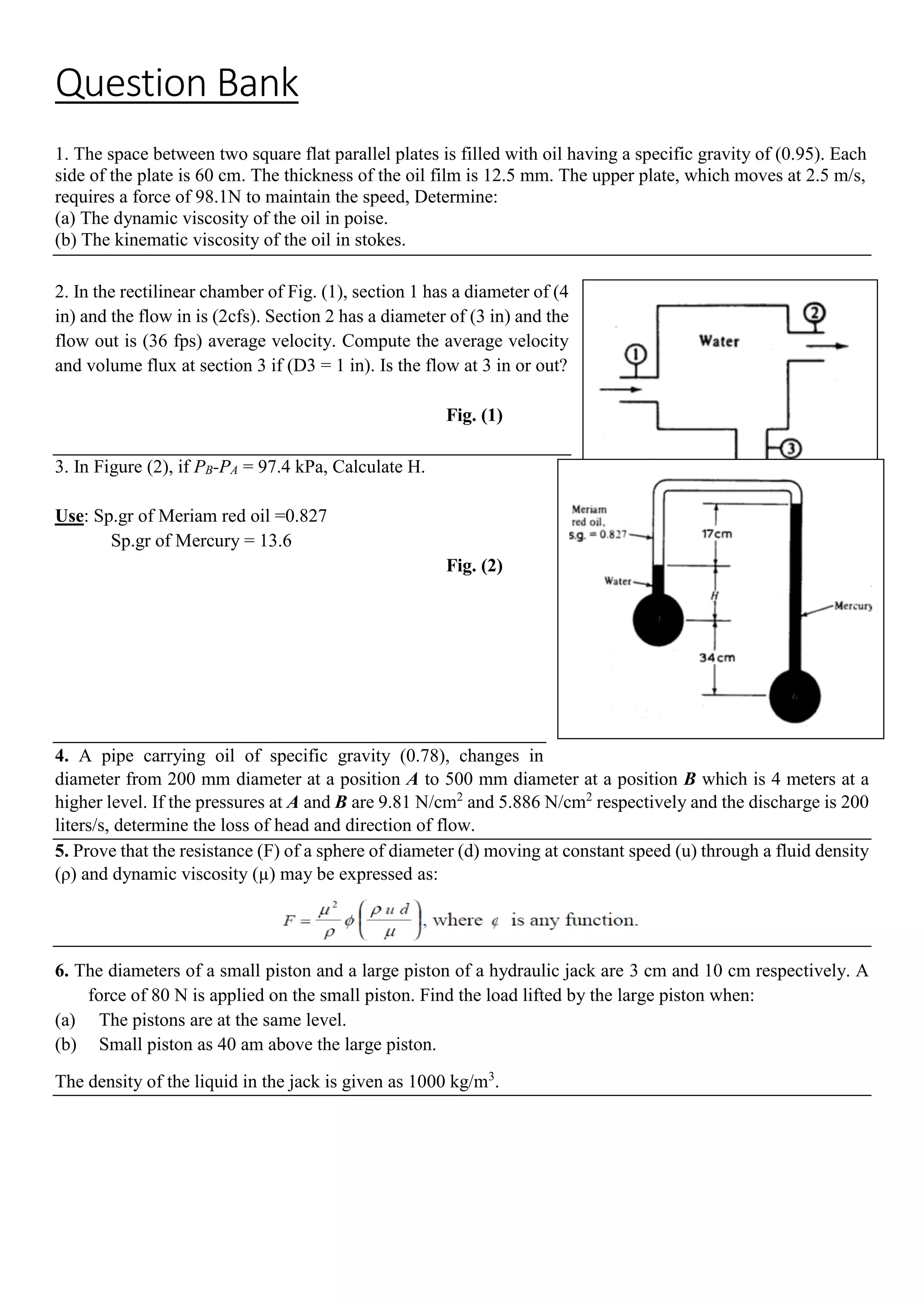 Fluid mechanics question bank | PDF