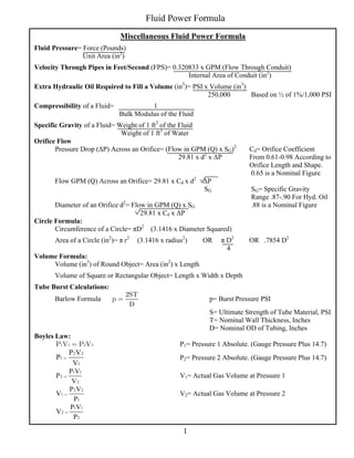 Fluid power formulaes | PDF | Physics | Science