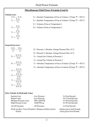 Fluid power formulaes | PDF | Physics | Science