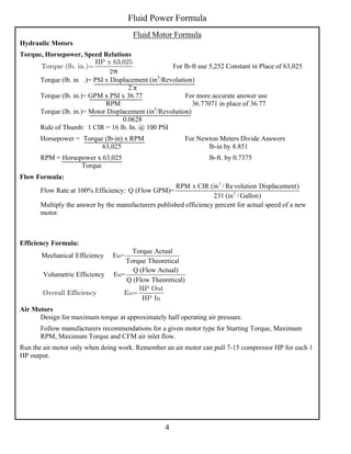 Fluid power formulaes | PDF | Physics | Science