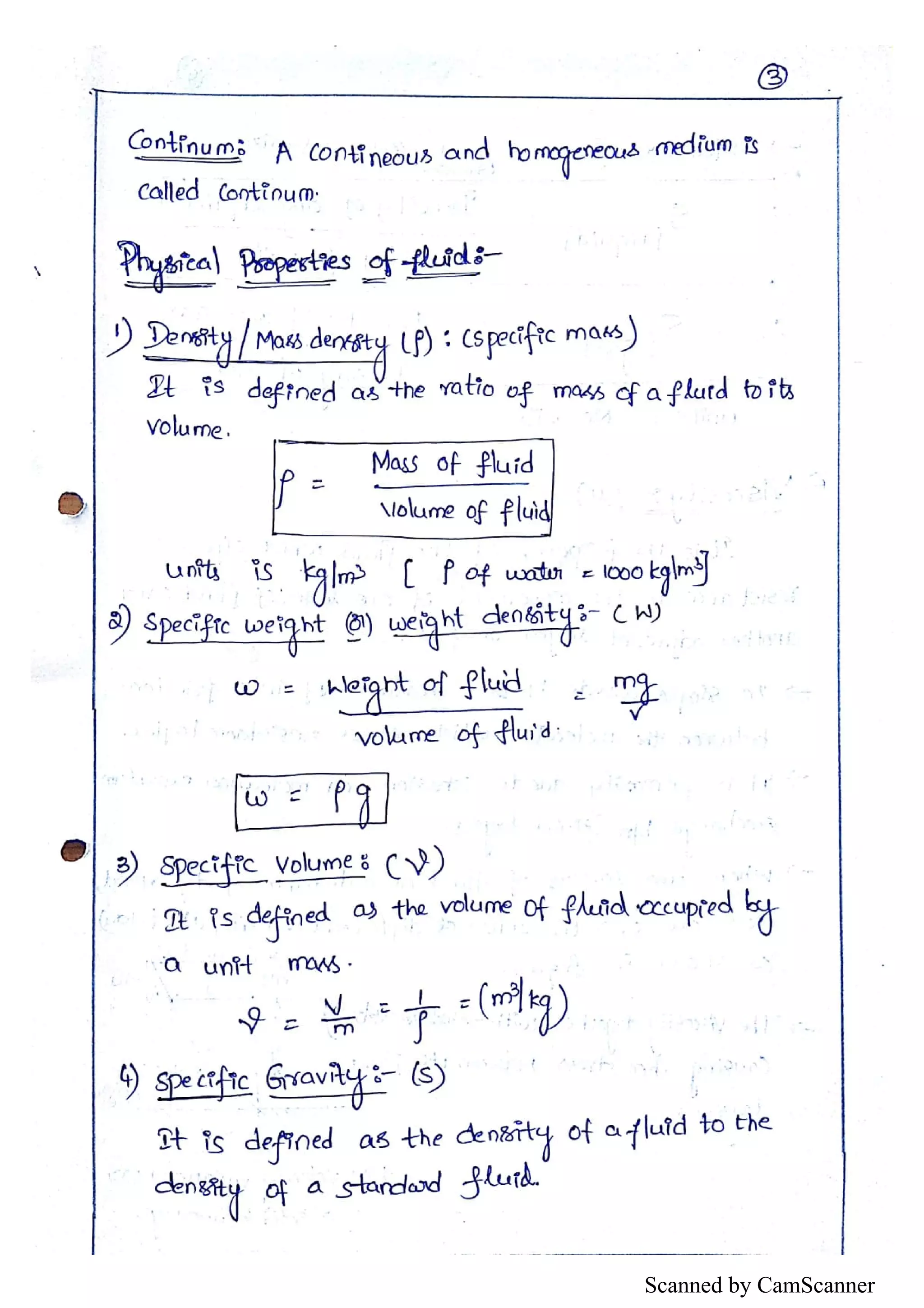 Unit I - Fluid statics Hand written notes | PDF