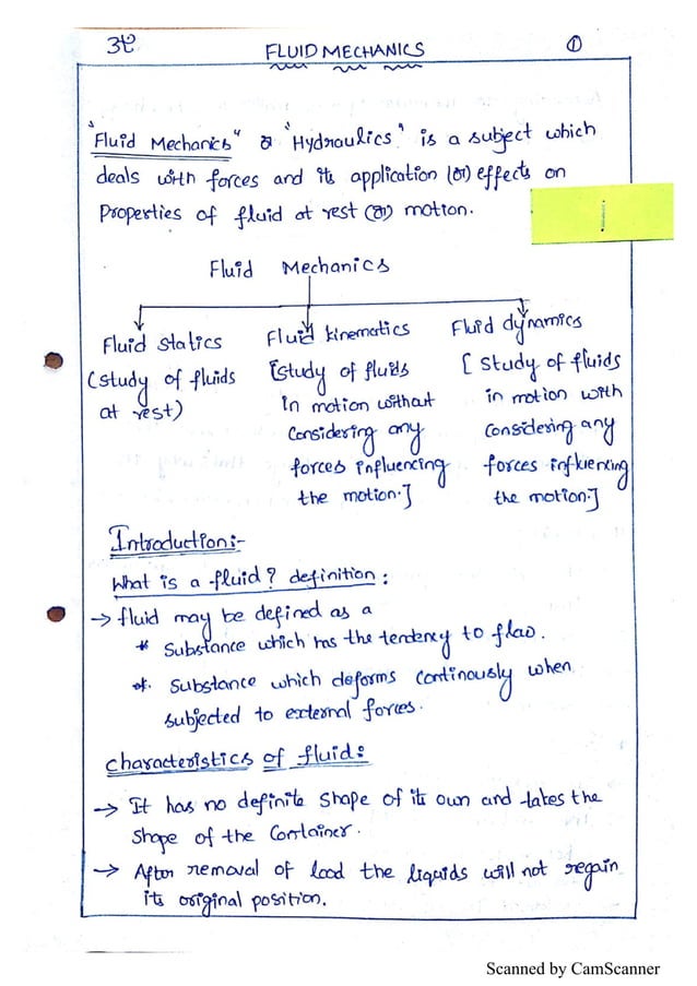 Unit I - Fluid statics Hand written notes | PDF | Physics | Science