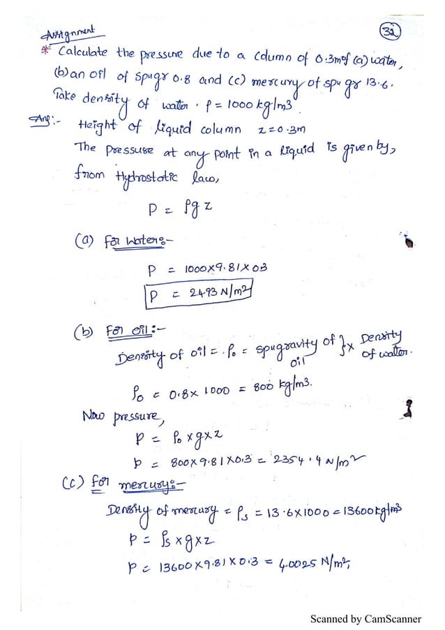 Unit I - Fluid statics Hand written notes | PDF | Physics | Science