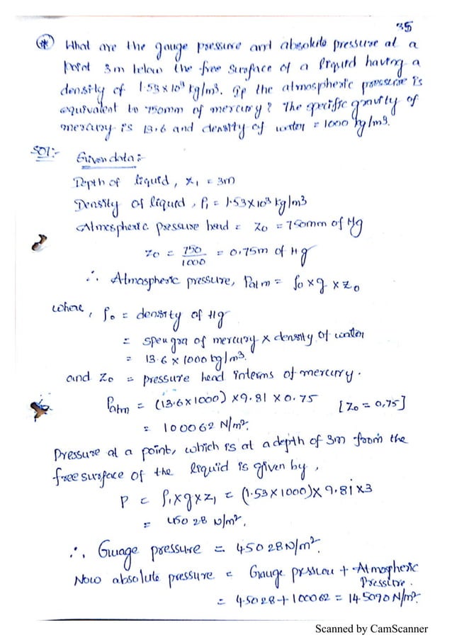 Unit I - Fluid statics Hand written notes | PDF | Physics | Science