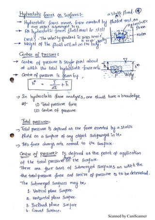Unit I - Fluid statics Hand written notes | PDF