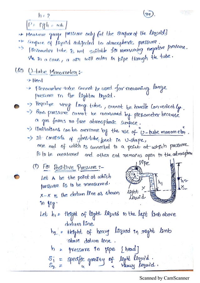 Unit I : Fluid statics notes | PDF
