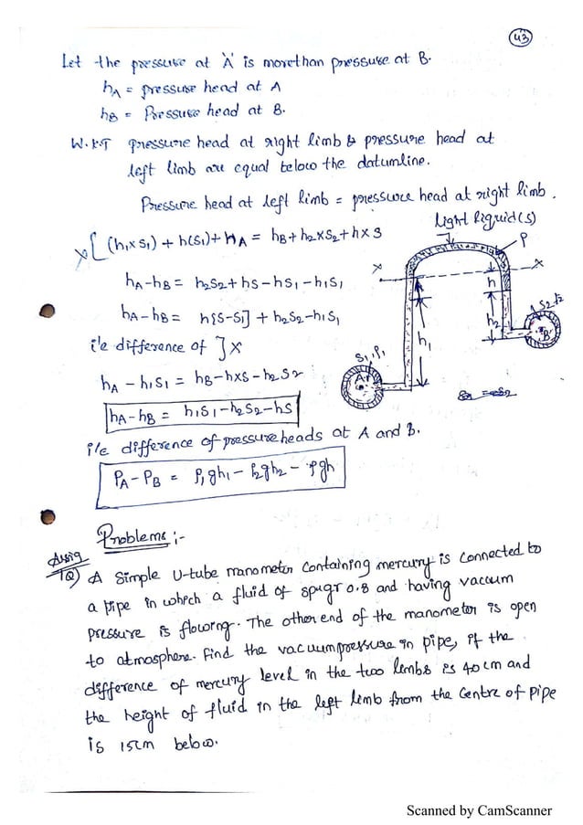 Unit I : Fluid statics notes | PDF
