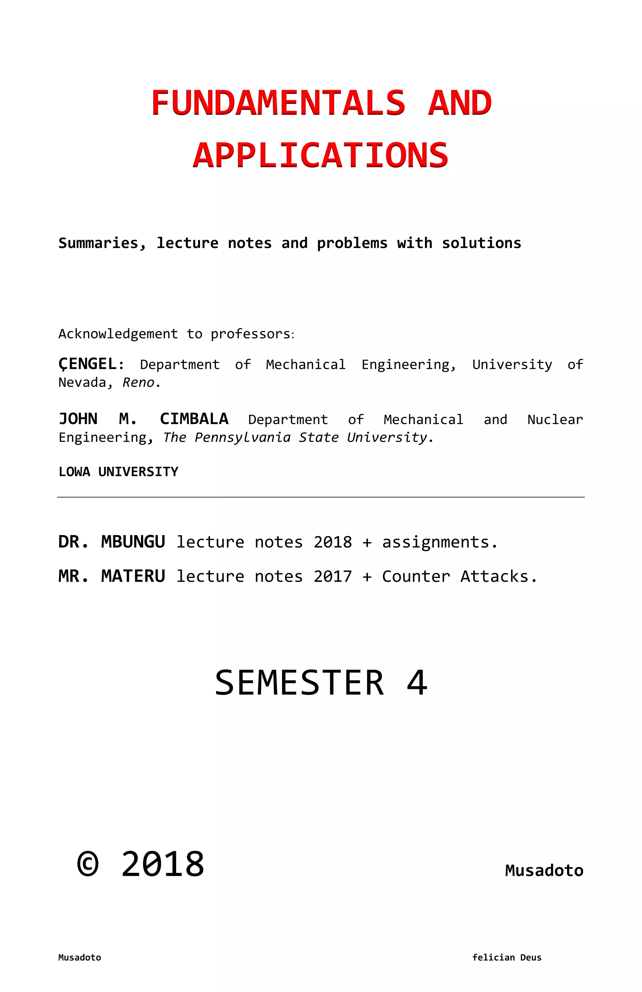 Fluid mechanics (a letter to a friend) part 1 . . | PDF