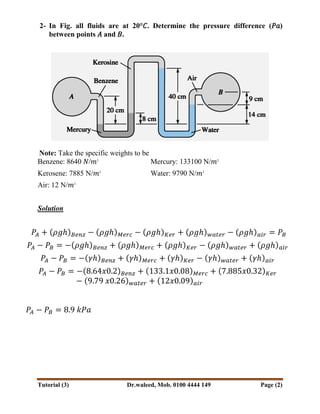 Fluid tutorial 3_ans dr.waleed. 01004444149 | PDF