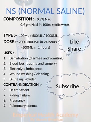 IV fluid Types, composition, Dose, Uses. | PPTX