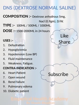 IV fluid Types, composition, Dose, Uses. | PPTX