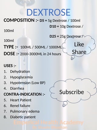 IV fluid Types, composition, Dose, Uses. | PPTX