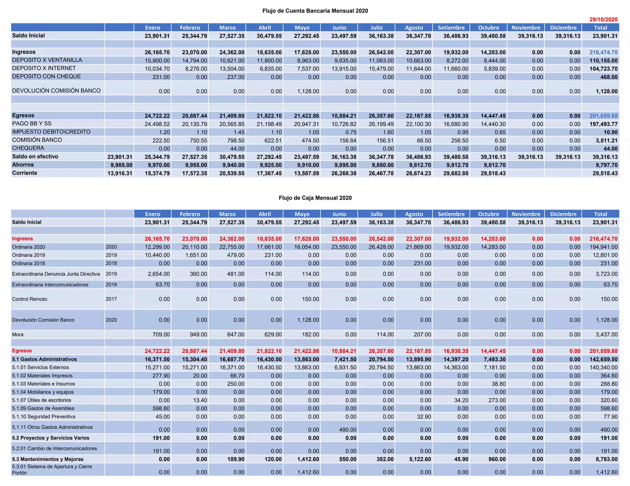 Flujo de caja 2020 | PDF