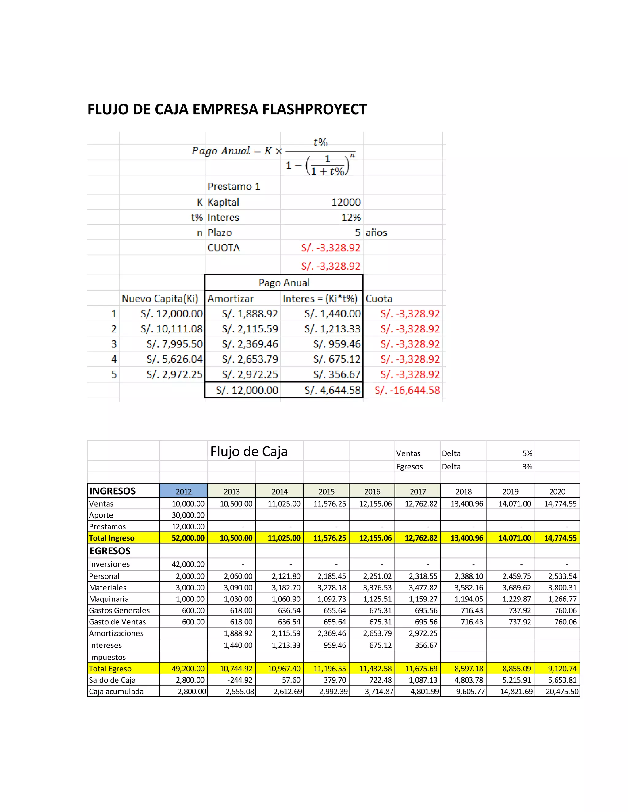 Flujo de caja empresa flashproyect | PDF