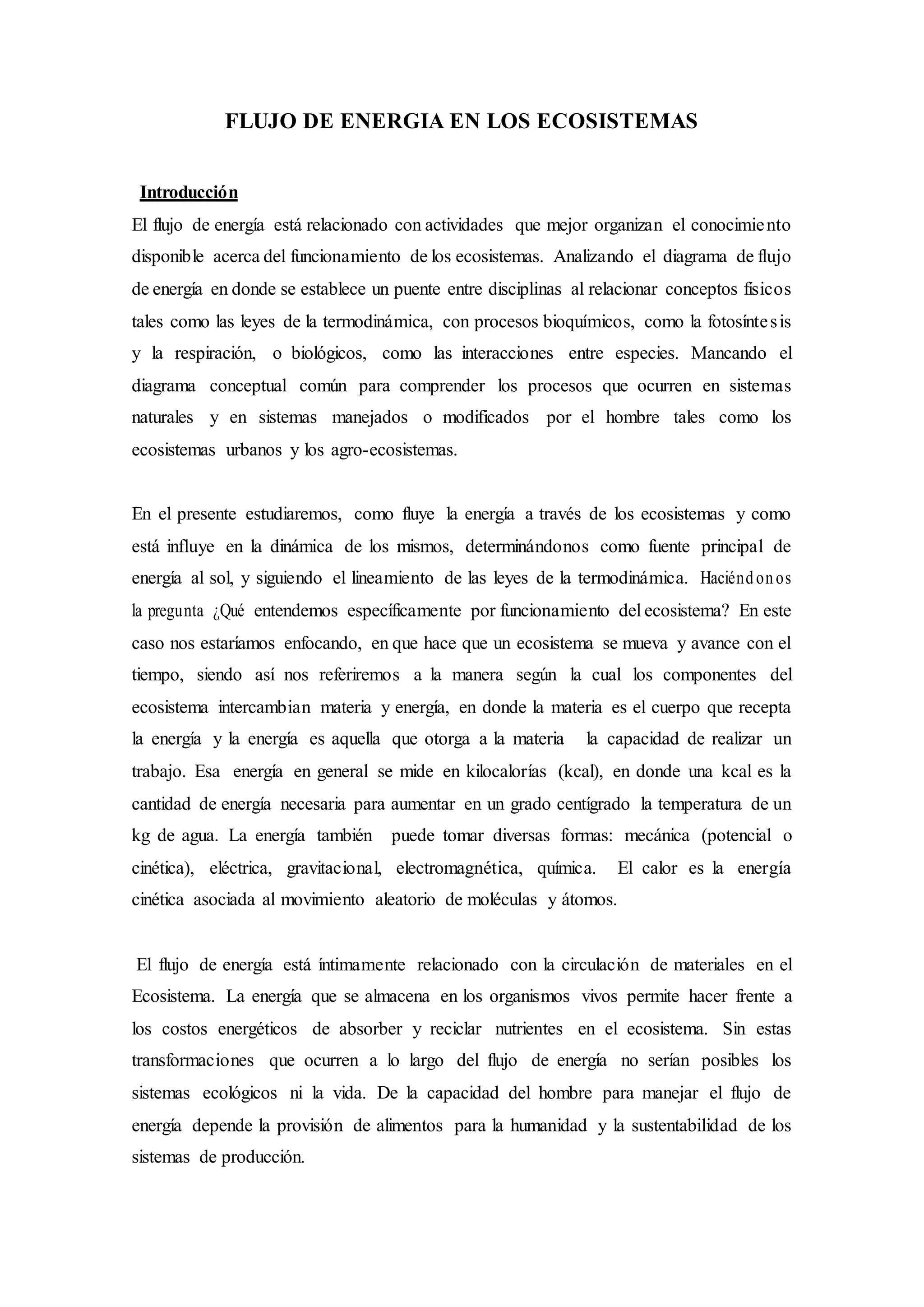 EL FLUJO DE ENERGÍA EN LOS ECOSISTEMAS | DOCX
