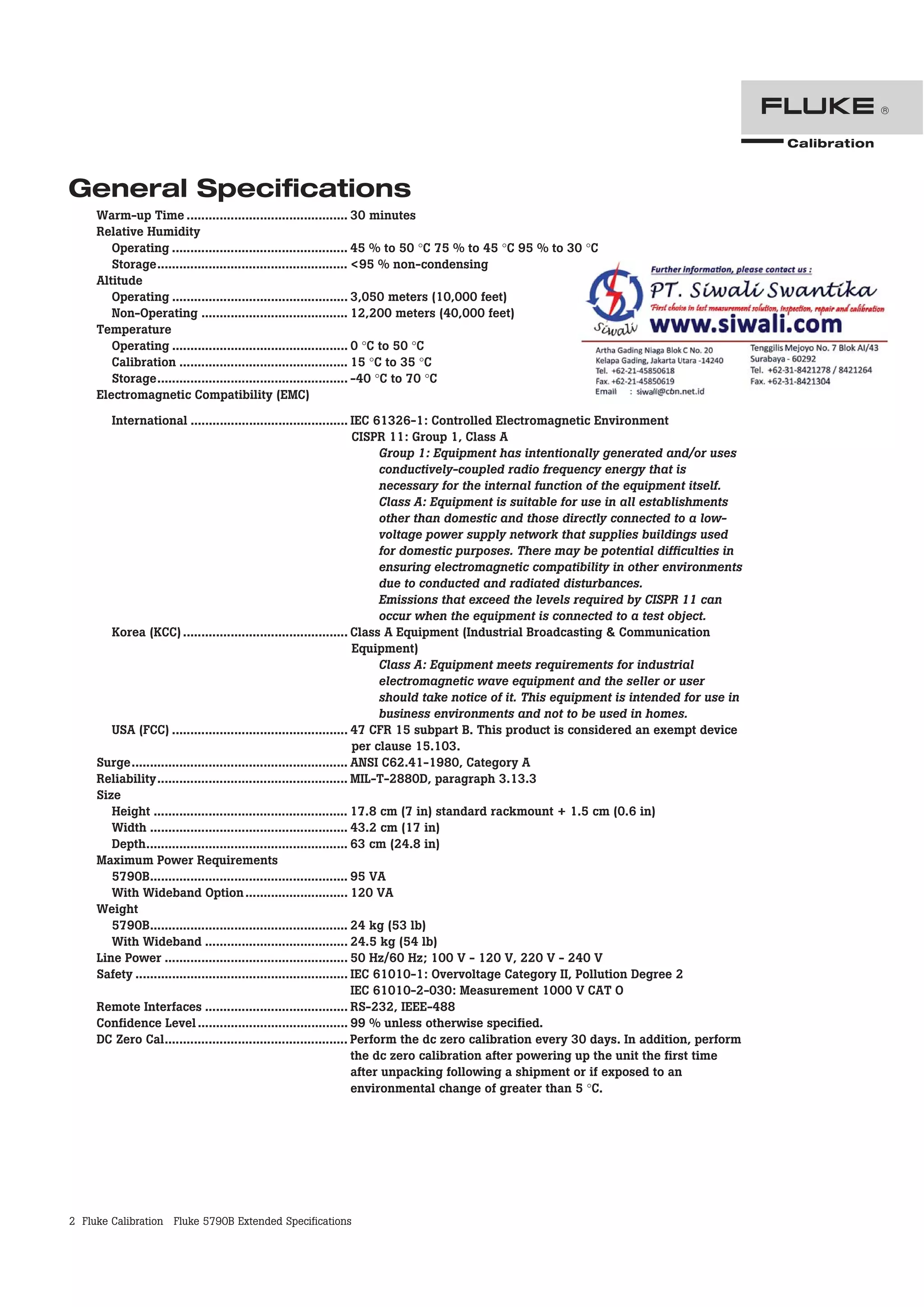 Datasheet Fluke 5790B Extended Specification. Hubungi PT. Siwali ...