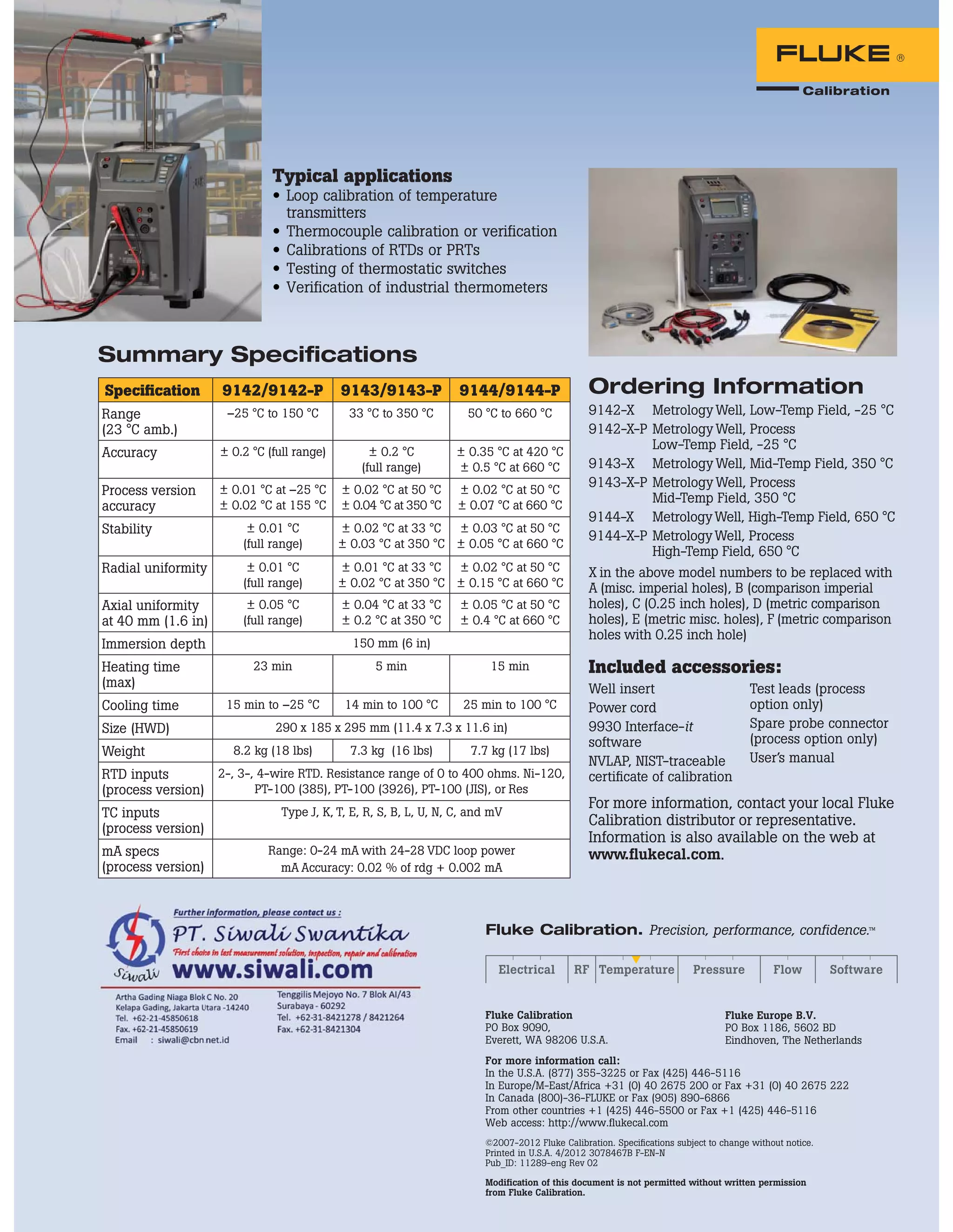Datasheet Fluke 9140 Series. Hubungi PT. Siwali Swantika 021-45850618 | PDF