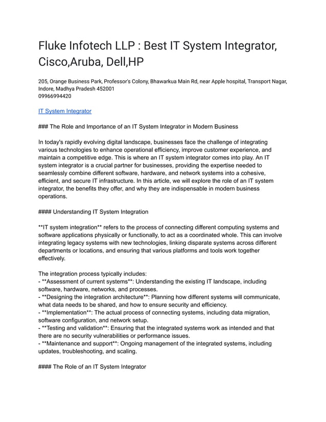 Fluke Infotech LLP _ Best IT System Integrator, Cisco,Aruba, Dell,HP.pdf