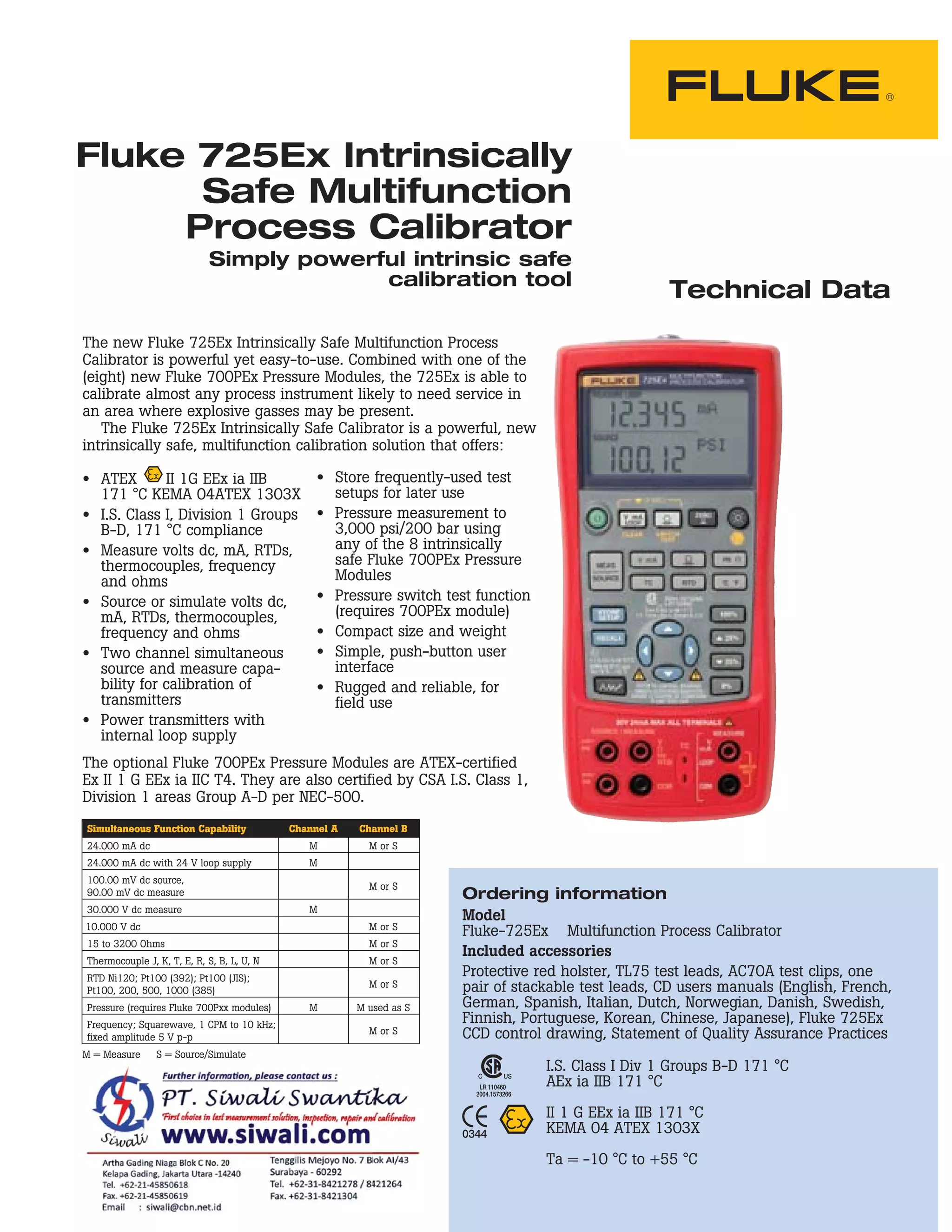 Datasheet Fluke 725 Ex. Hubungi PT. Siwali Swantika 021-45850618 | PDF | Physics | Science