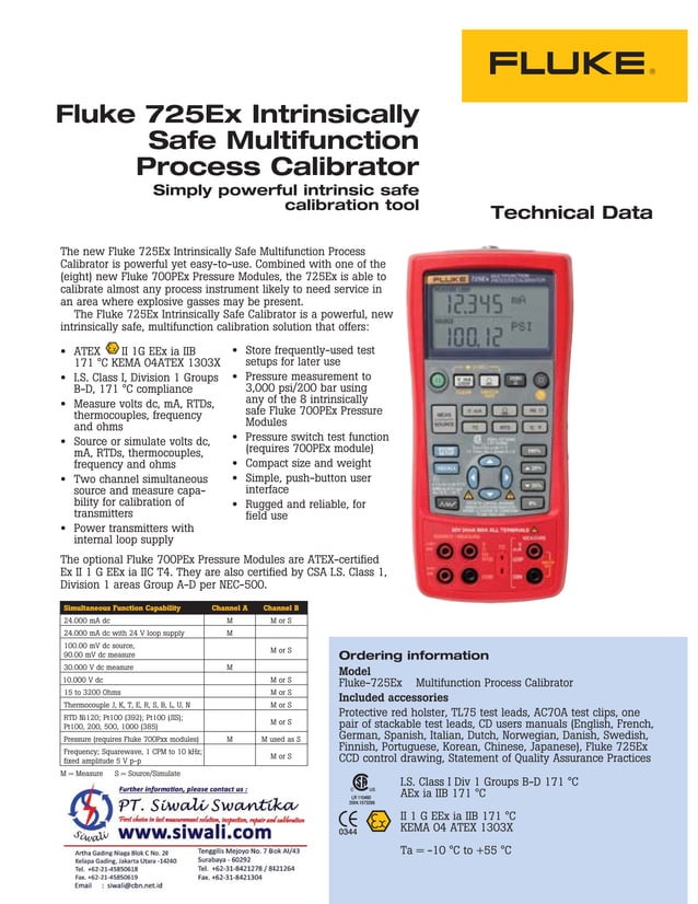 Datasheet Fluke 725 Ex. Hubungi PT. Siwali Swantika 021-45850618 | PDF | Physics | Science