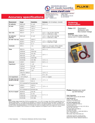 Datasheet Fluke 117. Hubungi PT. Siwali Swantika 021-45850618 | PDF