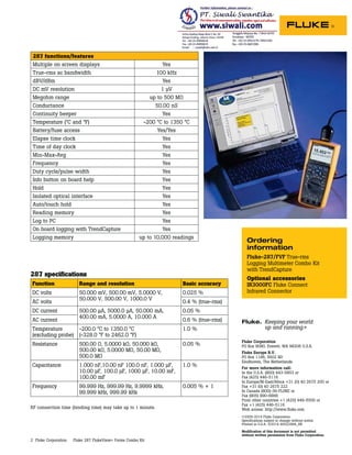 Datasheet Fluke 287 FVF. Hubungi PT. Siwali Swantika 021-45850618 | PDF
