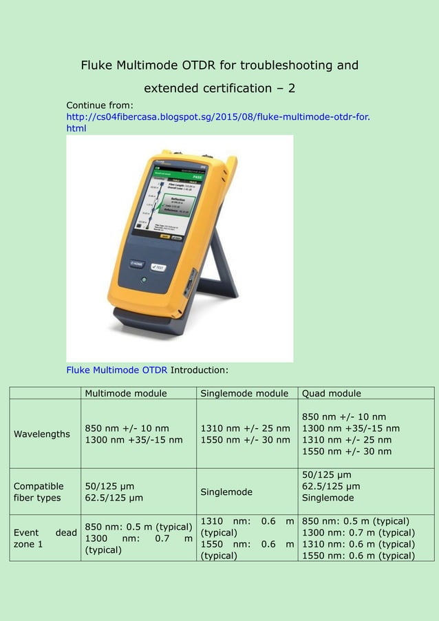 Fluke Multimode OTDR for Troubleshooting and Extended Certification – 2 ...