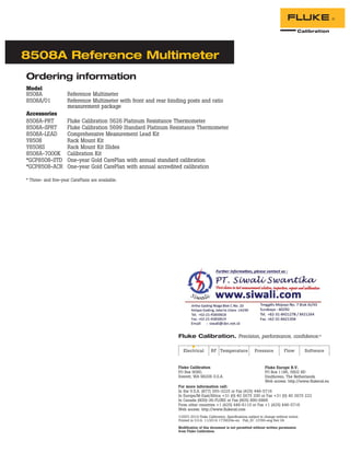 Datasheet Fluke 8508A. Hubungi PT. Siwali Swantika 021-45850618 | PDF ...
