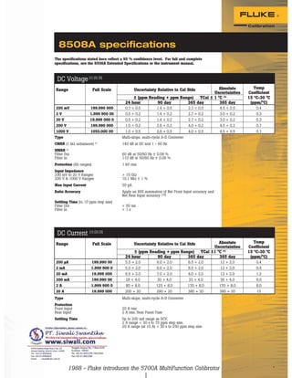 Datasheet Fluke 8508A. Hubungi PT. Siwali Swantika 021-45850618 | PDF ...