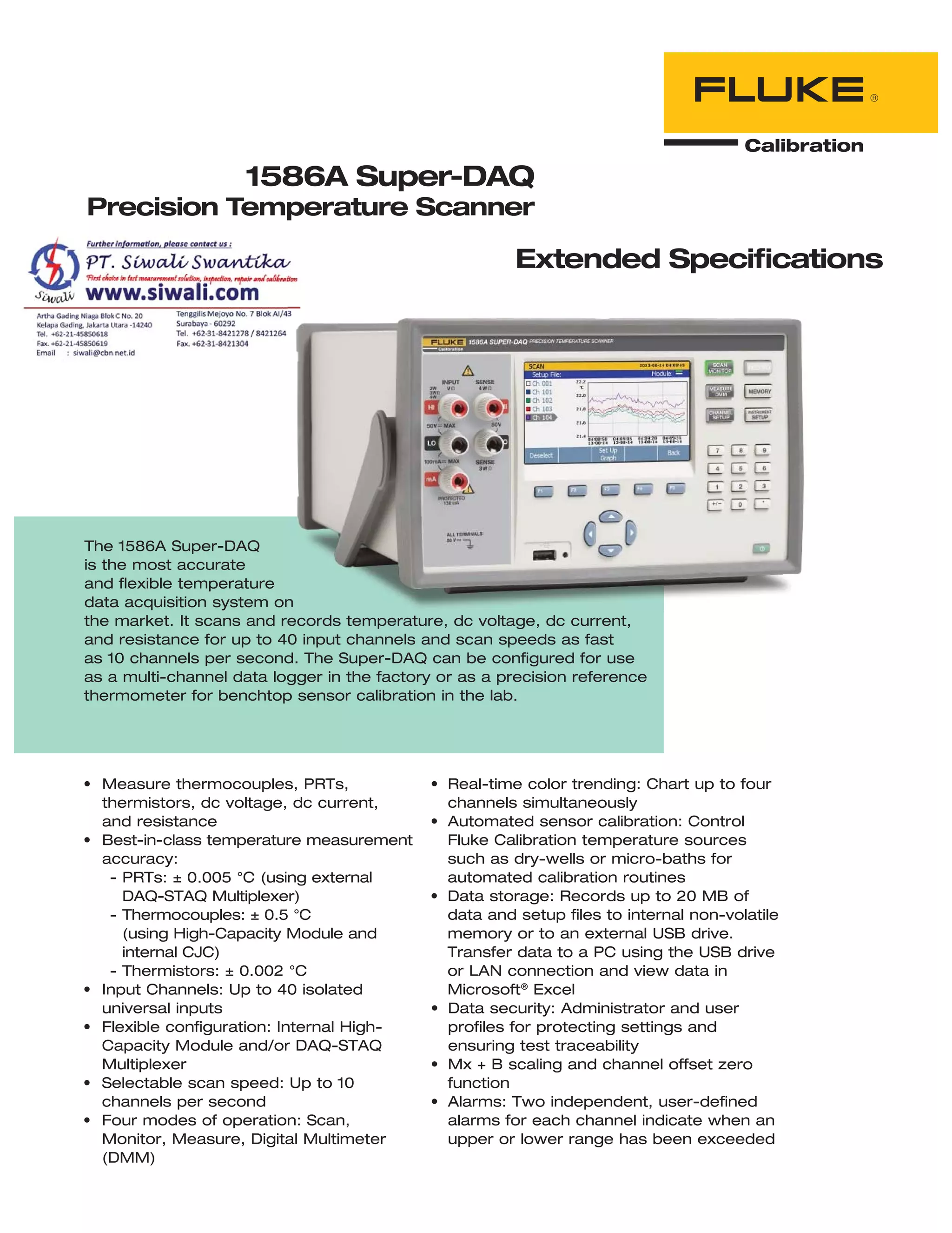 Datasheet Fluke 1586A Super-DAQ Extended Specification. Hubungi PT ...