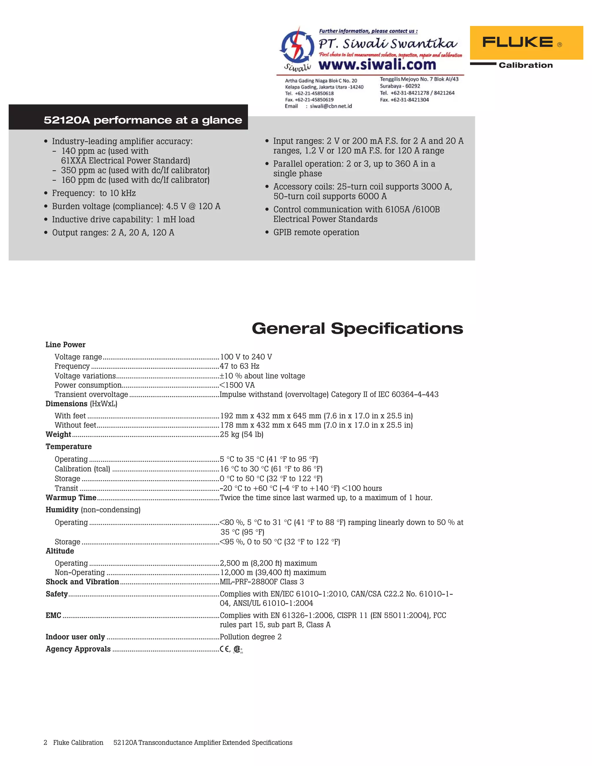 Datasheet Fluke 52120A Extended. Specification. Hubungi PT. Siwali ...