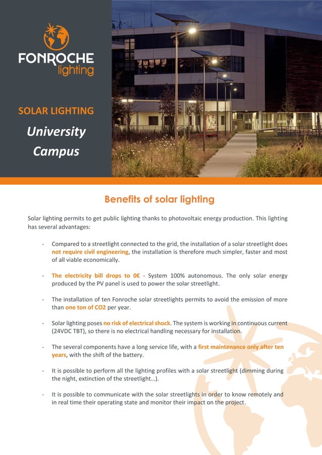 Fonroche Solar Street Lighting Case Study: University Campus Lighting | PDF