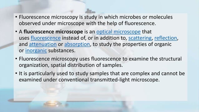 Fluorescence microscopy presentation | PPTX | Chemistry | Science
