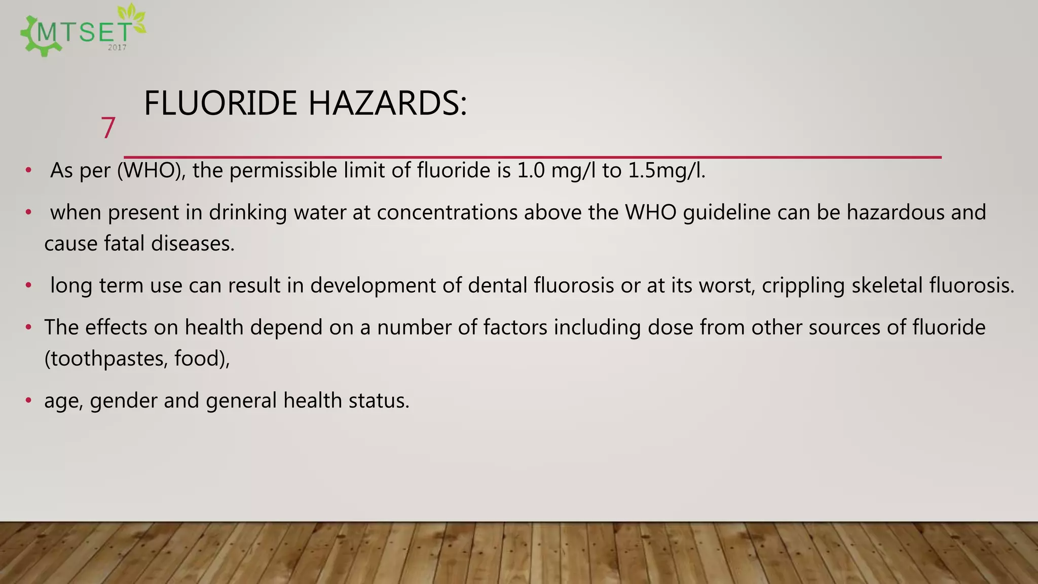 Fluoride contamination in ground water and it's hazards to human health ...