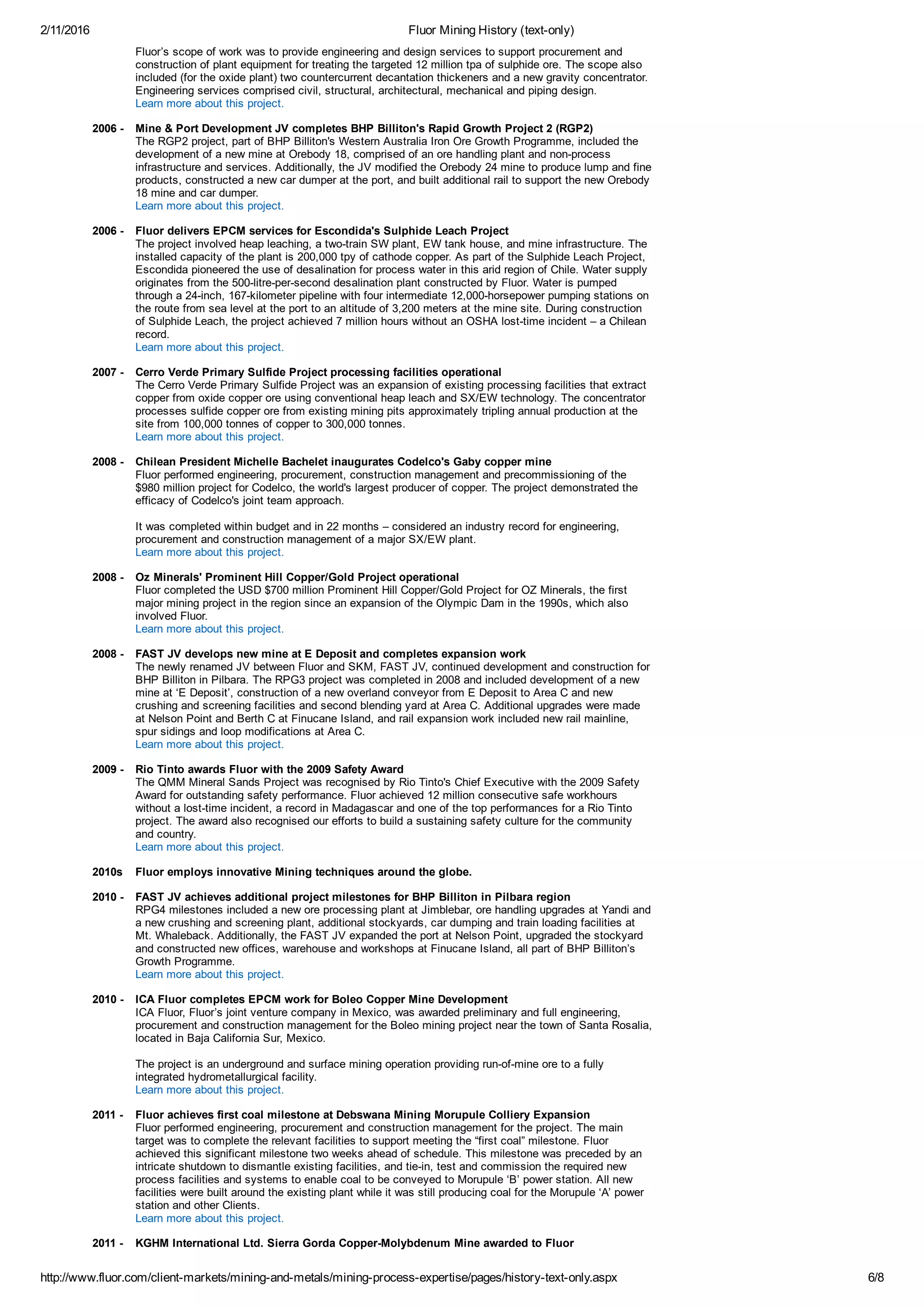 Fluor mining history | PDF | Rail Travel | Travel Type