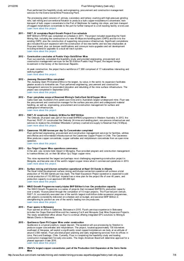 Fluor mining history