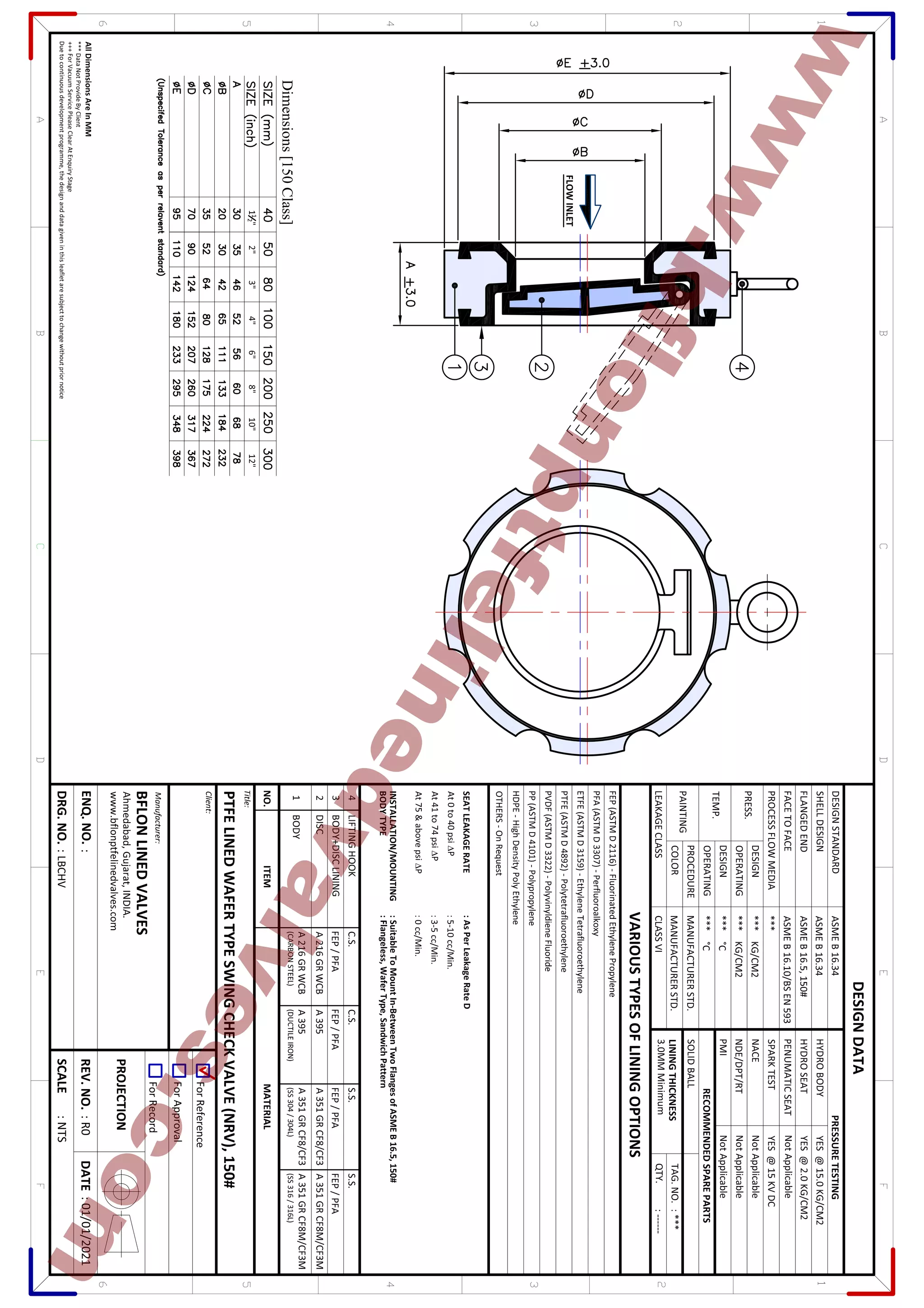 PFA-PTFE-FEP-Fluoropolymer Lined Wafer Type Swing Check Valve Exporter ...