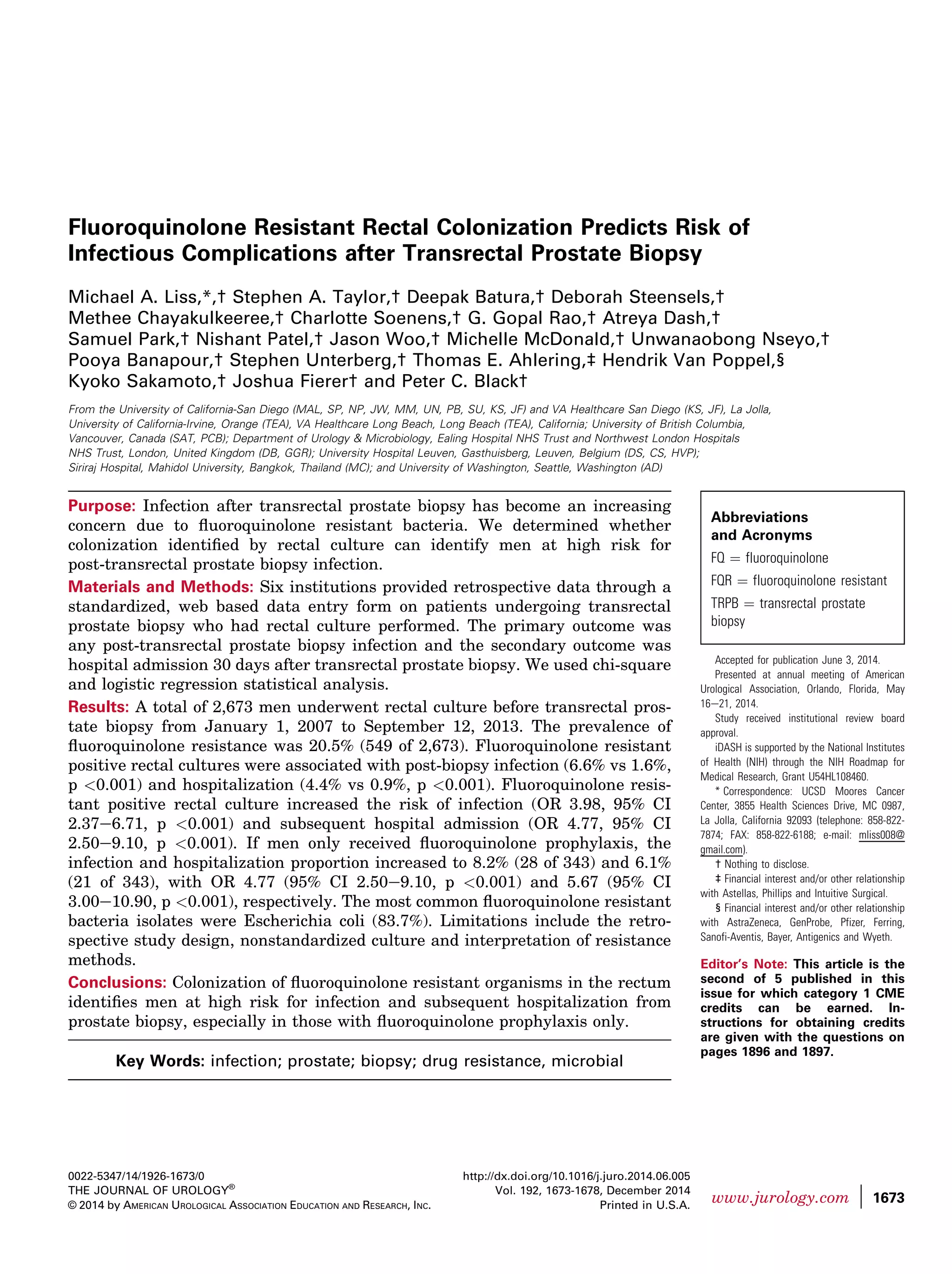 Fluoroquinolone resistant rectal colonization predicts risk of ...