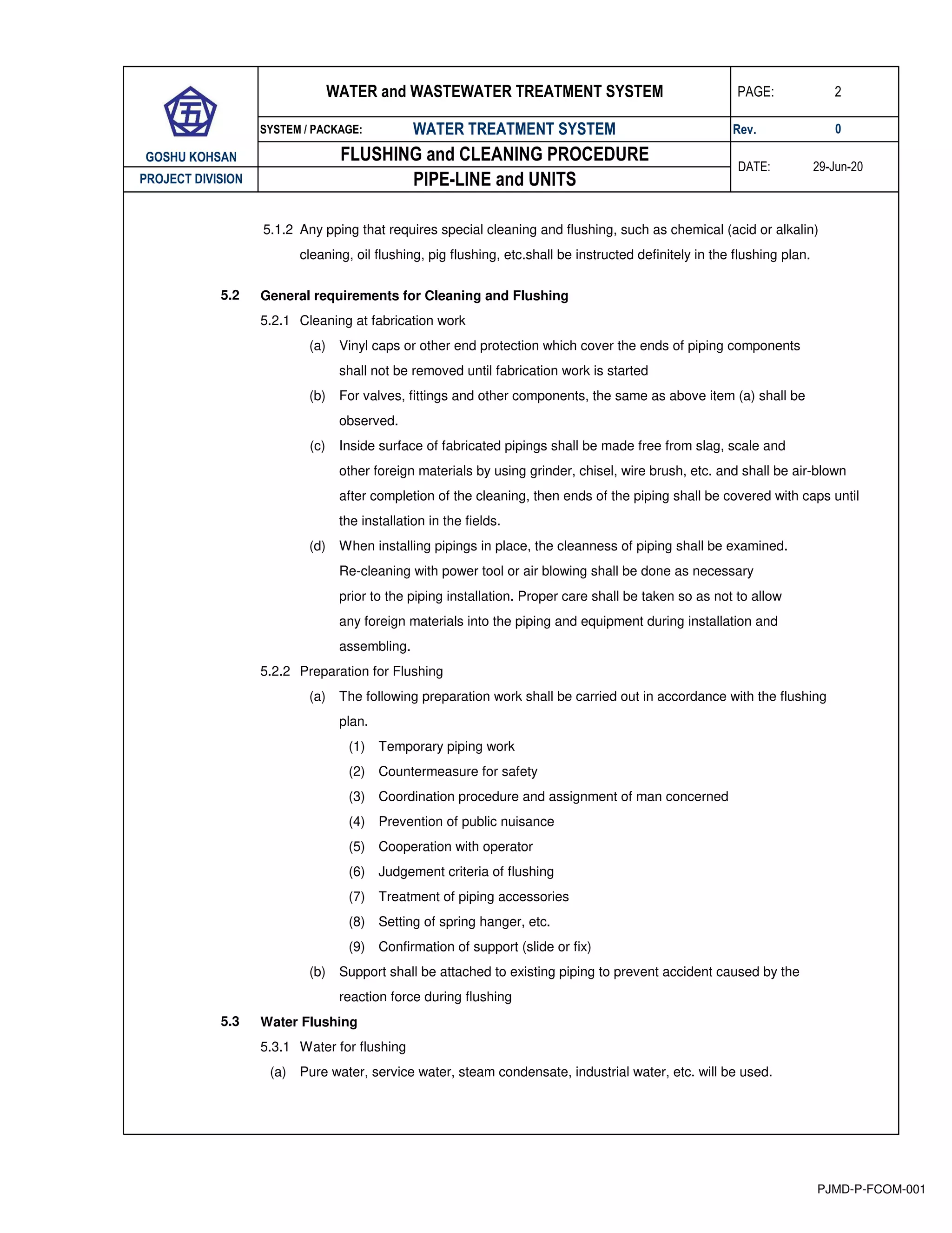 Flushing cleaning procedure | PDF
