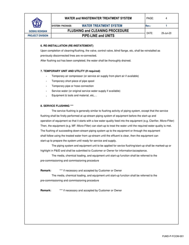 Flushing cleaning procedure | PDF