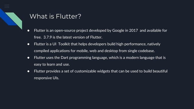 Flutter Introduction and Architecture | PPTX | Programming Languages | Computing