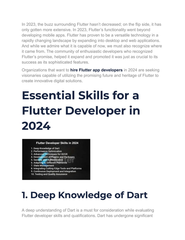Flutter Developer Skills To Master In 2024pdf Programming Languages Computing