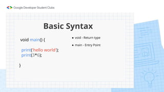 Flutter Festivals GDSC ASEB | Introduction to Dart | PPTX