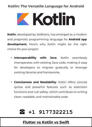 Flutter VS Kotlin Vs Swift: Which is Better for App Development? | PDF