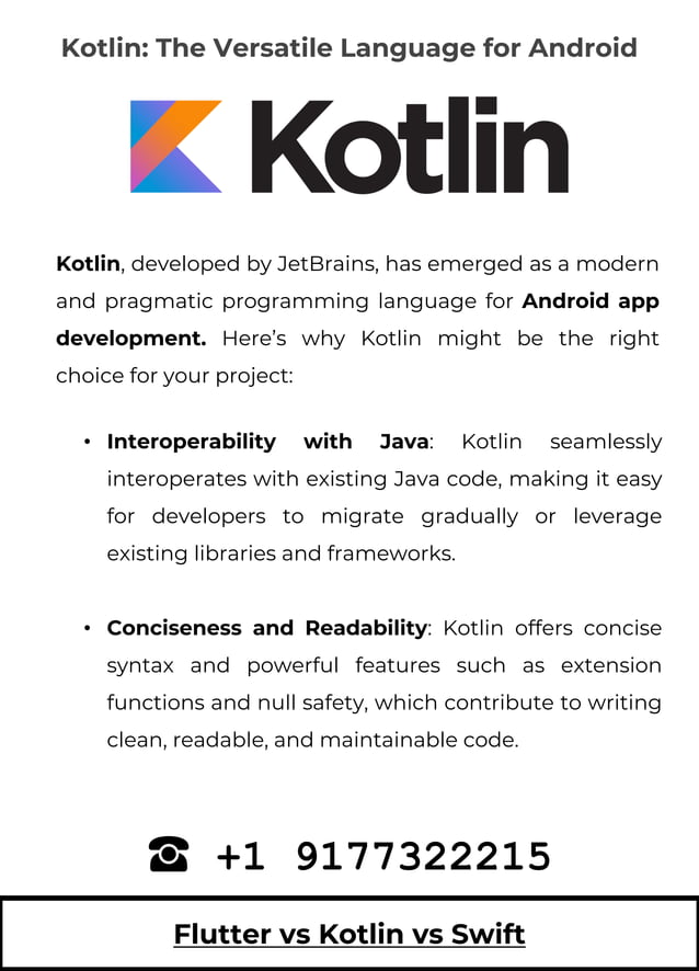 Flutter VS Kotlin Vs Swift: Which is Better for App Development? | PDF