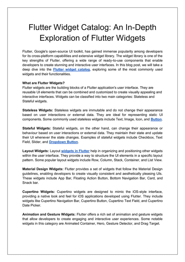 Flutter Widget Catalog An In-Depth Exploration of Flutter Widgets.pdf | Home Entertainment ...